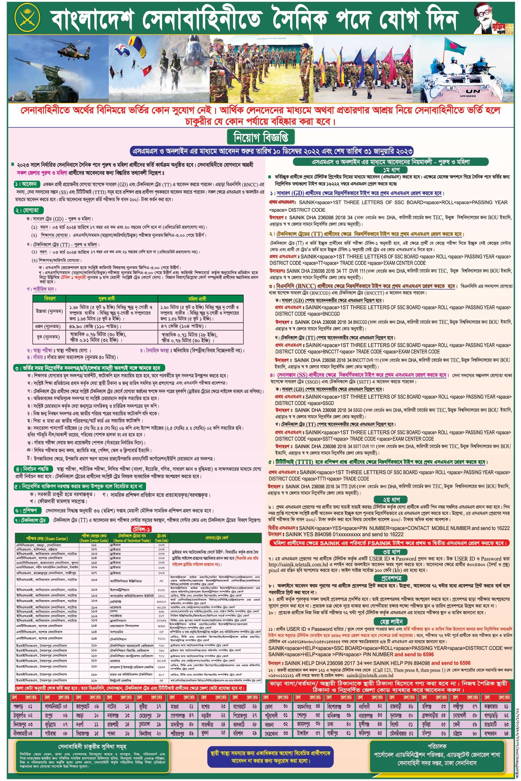 Army Sainik Job Circular 2023 Www army mil bd Apply Online